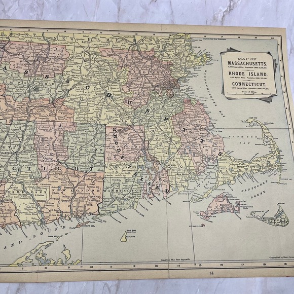 None | Accents | 899 Map Of Ma Ri And Ct Fold Out Original Tinted Map ...